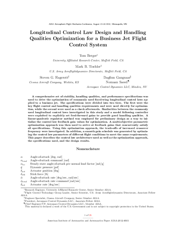 (PDF) Longitudinal Control Law Design and Handling Qualities ...
