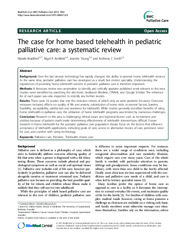 (PDF) The case for home based telehealth in pediatric palliative care ...