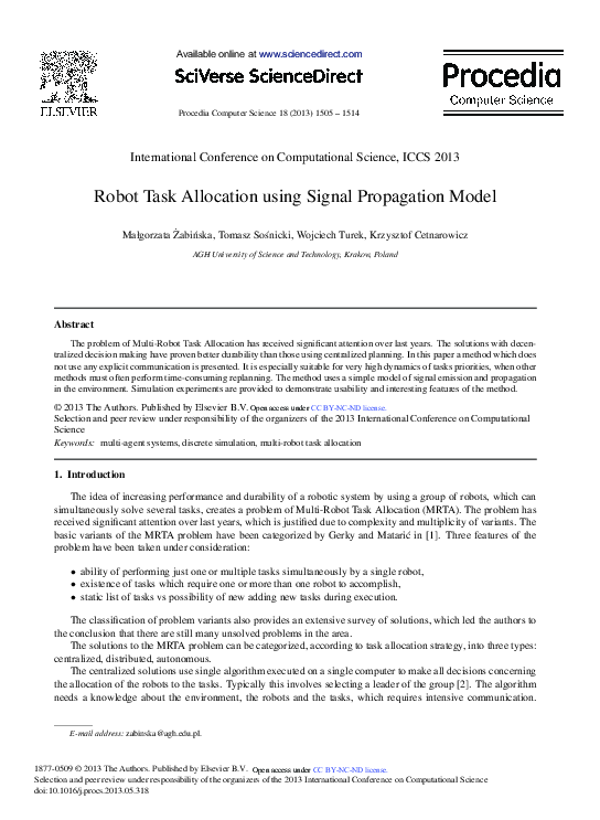 (PDF) Robot Task Allocation Using Signal Propagation Model