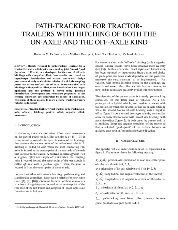 (PDF) Path-tracking for tractor-trailers with hitching of both the on ...