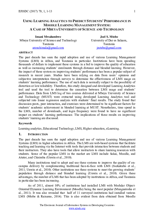 (PDF) Predicting Student Performance in Moodle at Mbeya University