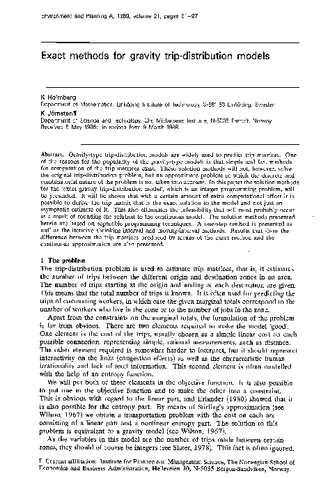 (PDF) Exact methods for gravity trip-distribution models