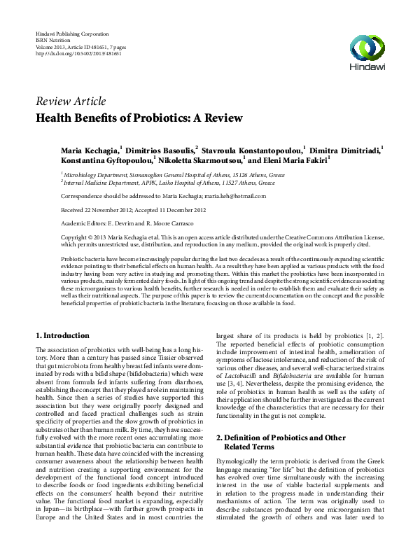 (PDF) Health Benefits of Probiotics: A Review