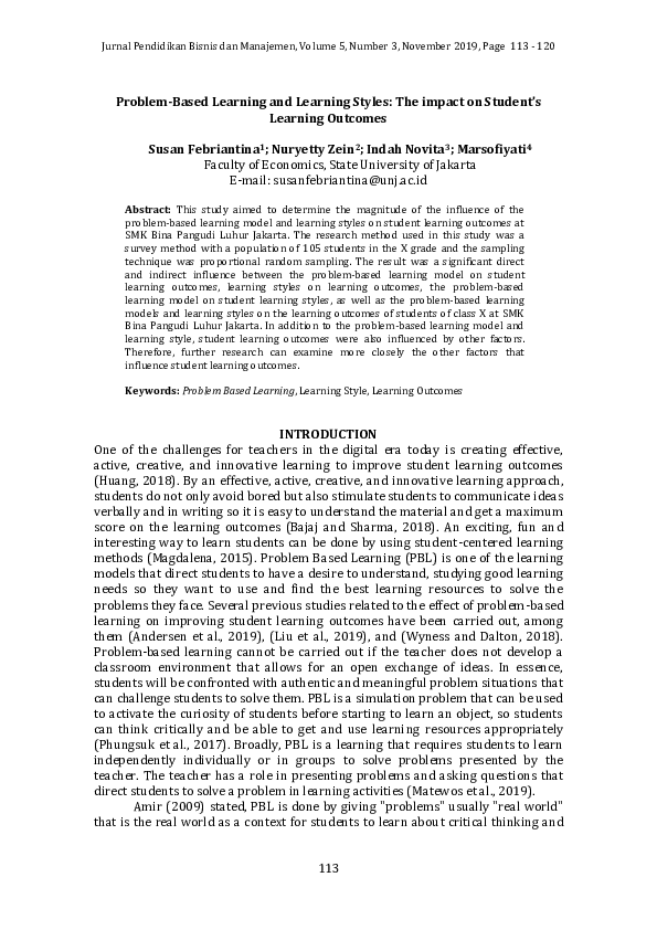 (PDF) Problem-Based Learning and Learning Styles: The impact on Student ...