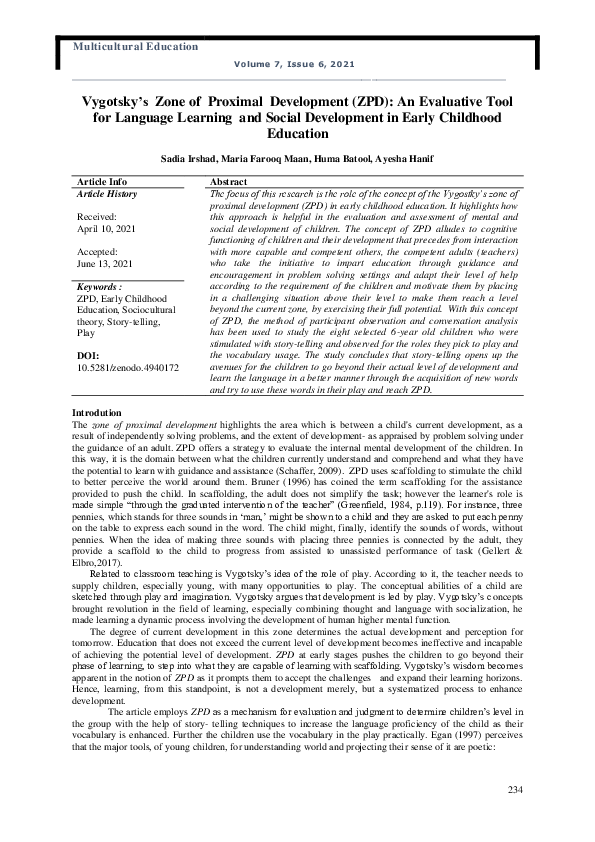 Vygotsky's Zone of Proximal Development (ZPD): An Evaluative Tool for ...