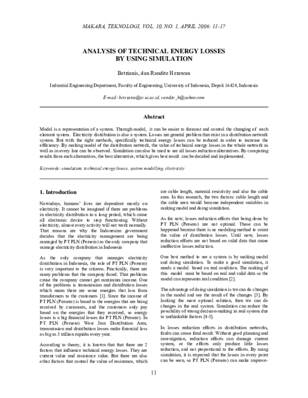 (PDF) Analysis of Technical Energy Losses by Using Simulation