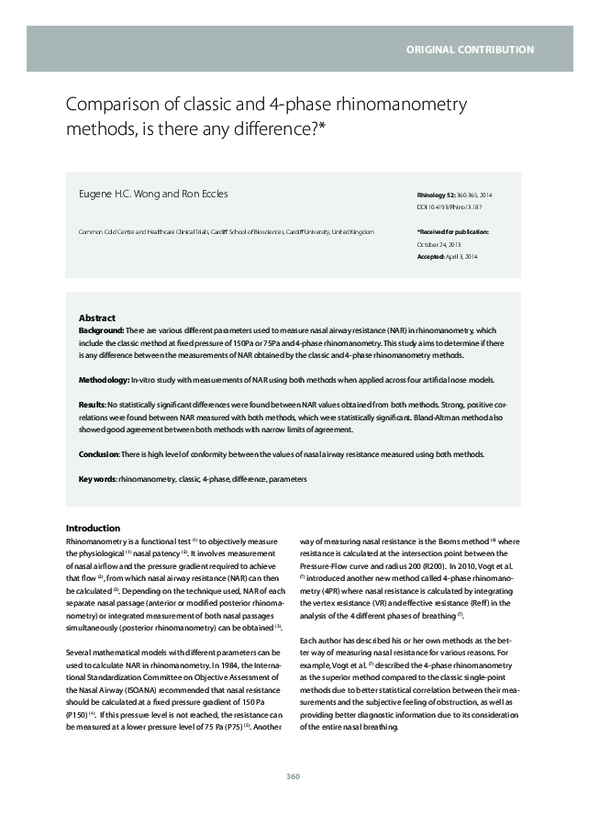 (PDF) Comparison of classic and 4-phase rhinomanometry methods, is ...