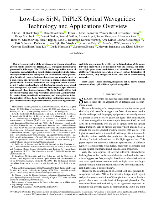 (PDF) Low-Loss Si3N4 TriPleX Optical Waveguides: Technology and ...