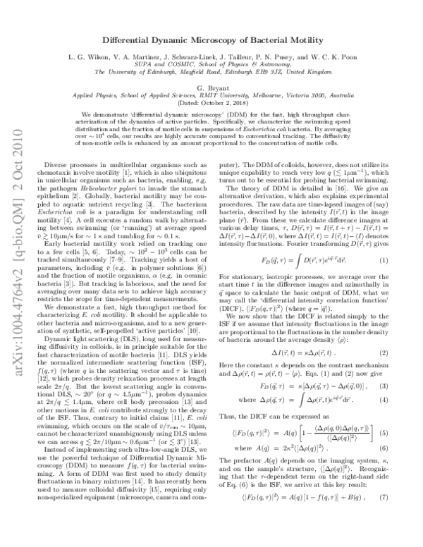 (PDF) Differential Dynamic Microscopy of Bacterial Motility | Gary Bryant - Academia.edu