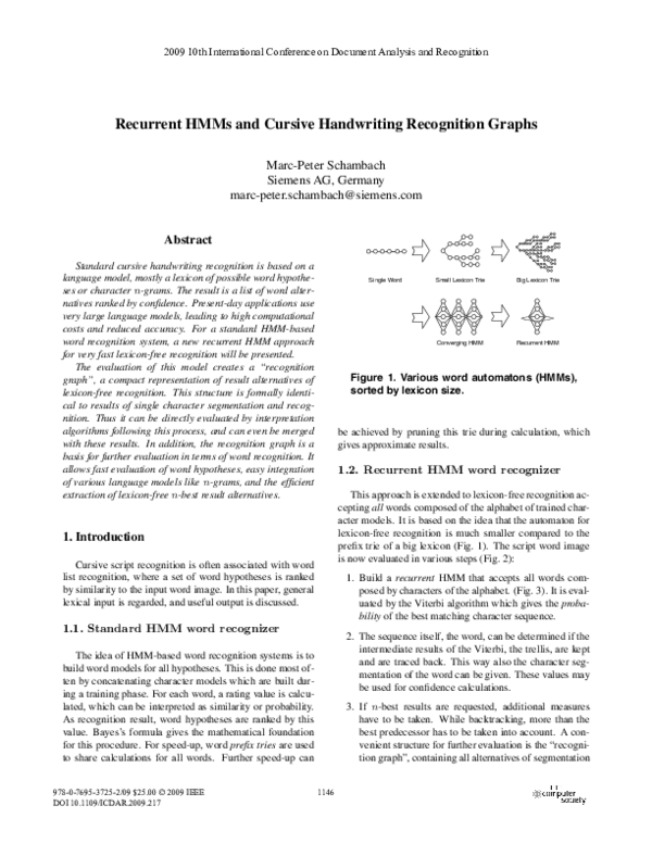 Pdf Recurrent Hmms And Cursive Handwriting Recognition Graphs