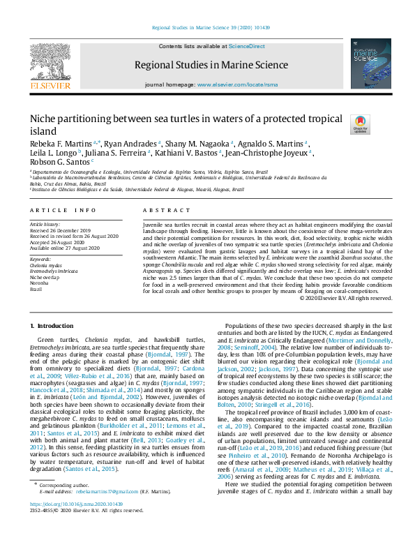 (PDF) Niche partitioning between sea turtles in waters of a protected ...