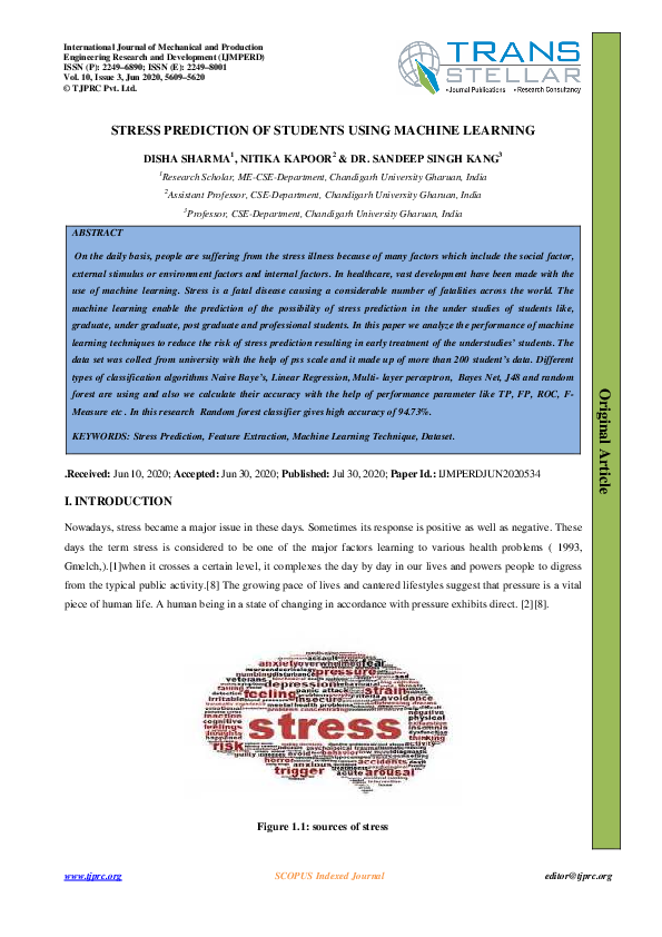 (PDF) Stress Prediction of Students using Machine Learning
