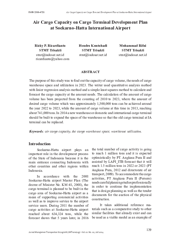 (PDF) Air Cargo Capacity on Cargo Terminal Development Plan at Soekarno ...