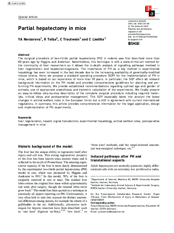 (PDF) Partial hepatectomy in mice