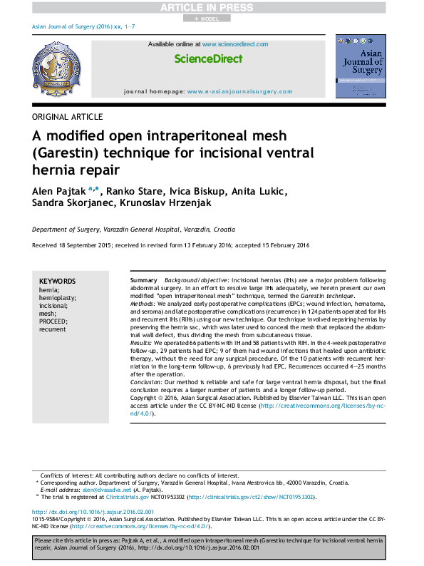 (PDF) A modified open intraperitoneal mesh (Garestin) technique for ...