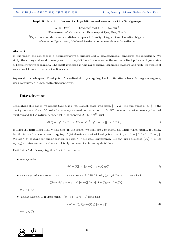 (PDF) Implicit Iteration Process for Lipschitzian α – Hemicontraction Semigroups