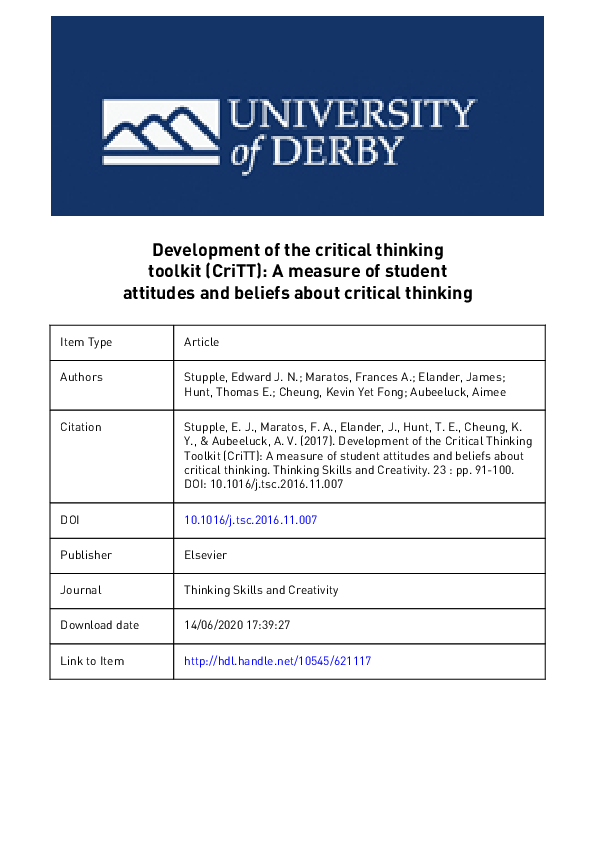 (PDF) Development of the Critical Thinking Toolkit (CriTT): A measure ...