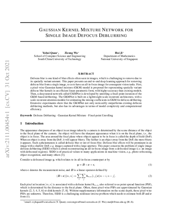 Pdf Gaussian Kernel Mixture Network For Single Image Defocus Deblurring