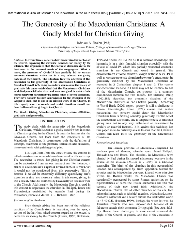 (PDF) The Generosity of the Macedonian Christians: A Godly Model for ...