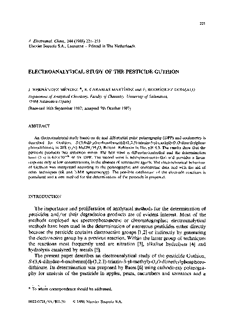 (PDF) Electroanalytical study of the pesticide guthion