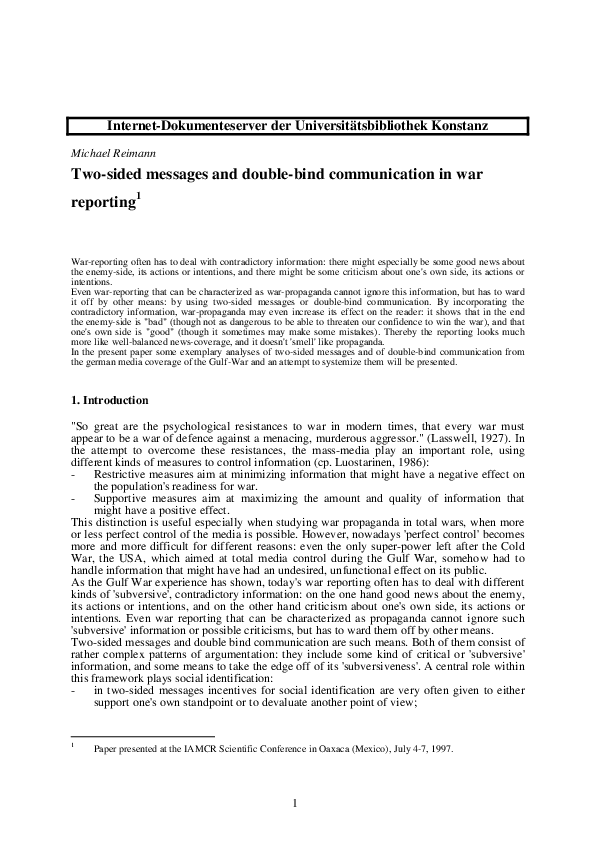 (PDF) Two-sided messages and double bind communication in war reporting