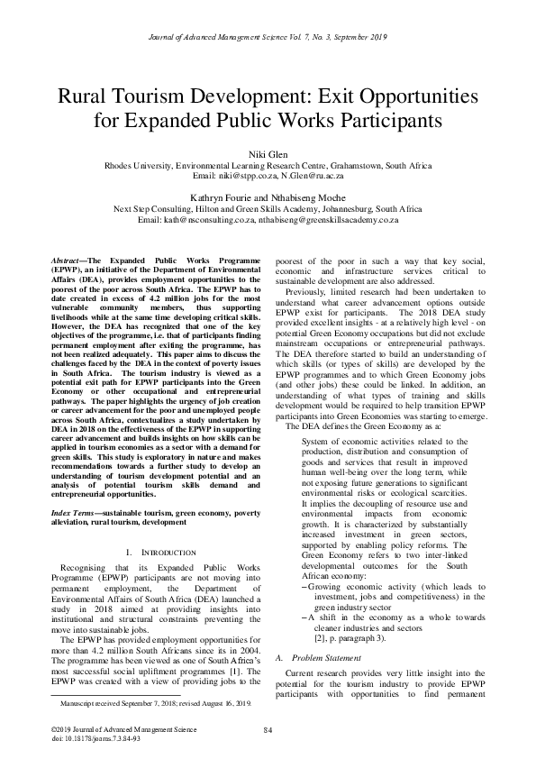 (PDF) Rural Tourism Development: Exit Opportunities for Expanded Public ...