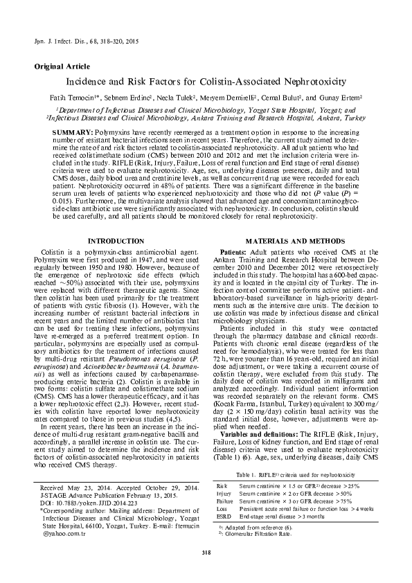 (PDF) Colistin-Associated Nephrotoxicity and Risk Factors