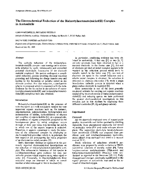 (PDF) The electrochemical reduction of the bis(acetylacetonato)nickel ...
