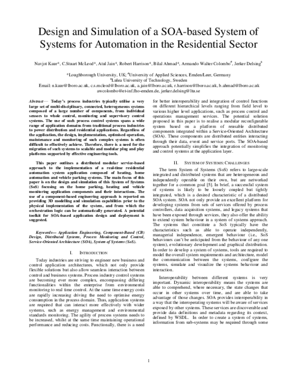 (PDF) Design and simulation of a SOA-based system of systems for automation in the residential ...