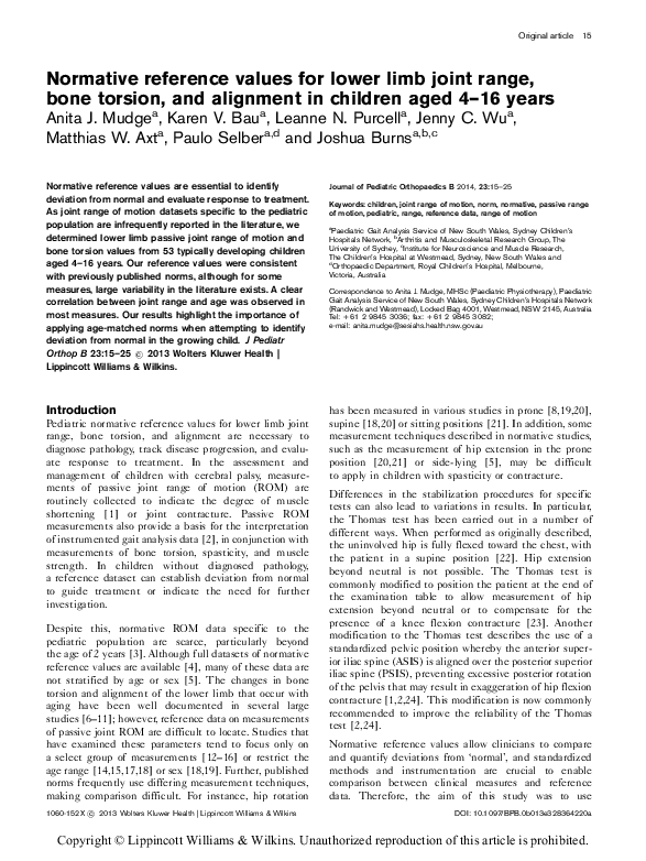 (PDF) Normative reference values for lower limb joint range, bone ...