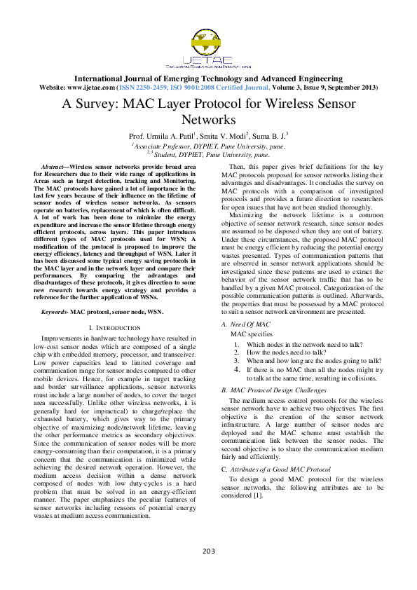 (PDF) A Survey: MAC Layer Protocol for Wireless Sensor Networks