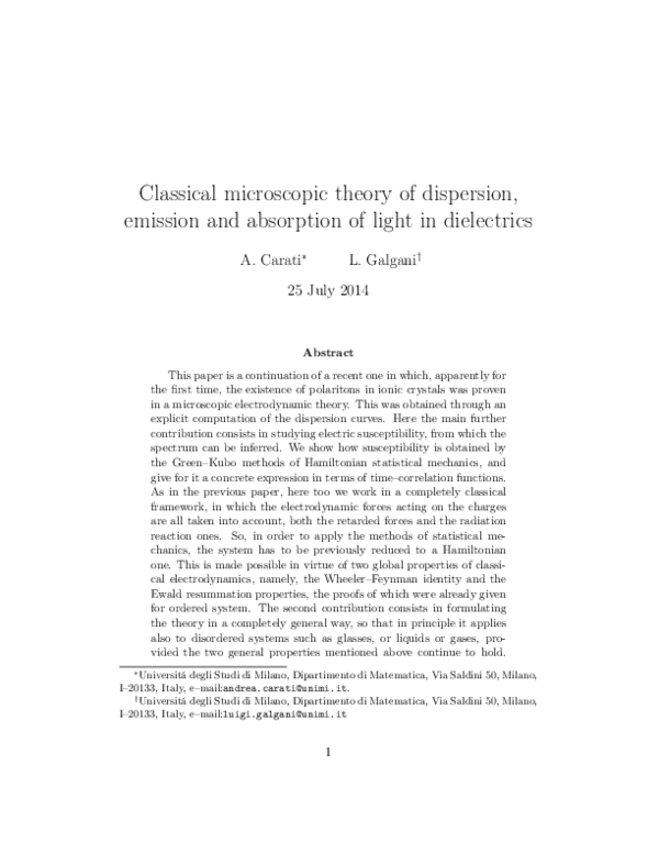 (PDF) Classical microscopic theory of dispersion, emission and ...