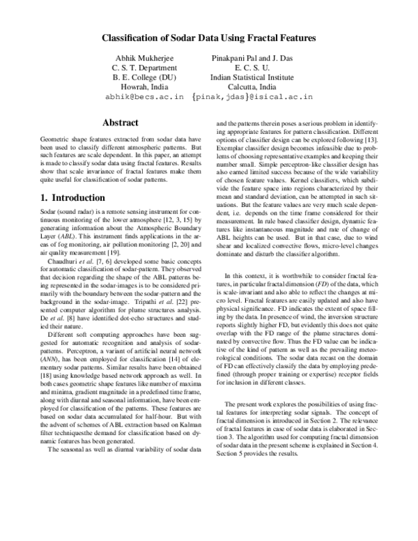 (PDF) Classification of SODAR data using fractal features