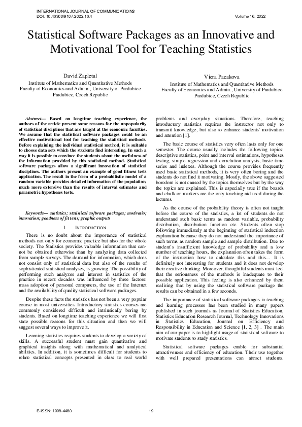 (PDF) Statistical Software Packages as an Innovative and Motivational ...