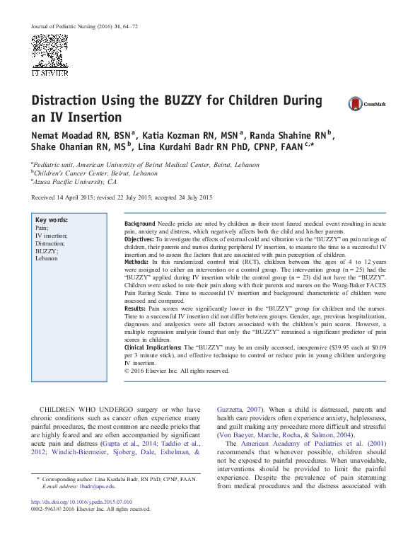 (PDF) Distraction Using the BUZZY for Children During an IV Insertion