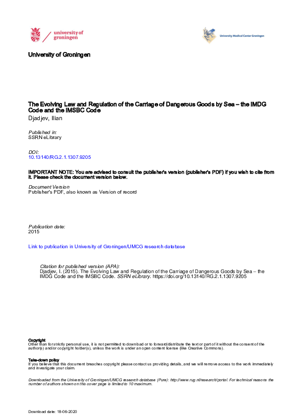 (PDF) The Evolving Law and Regulation of the Carriage of Dangerous ...