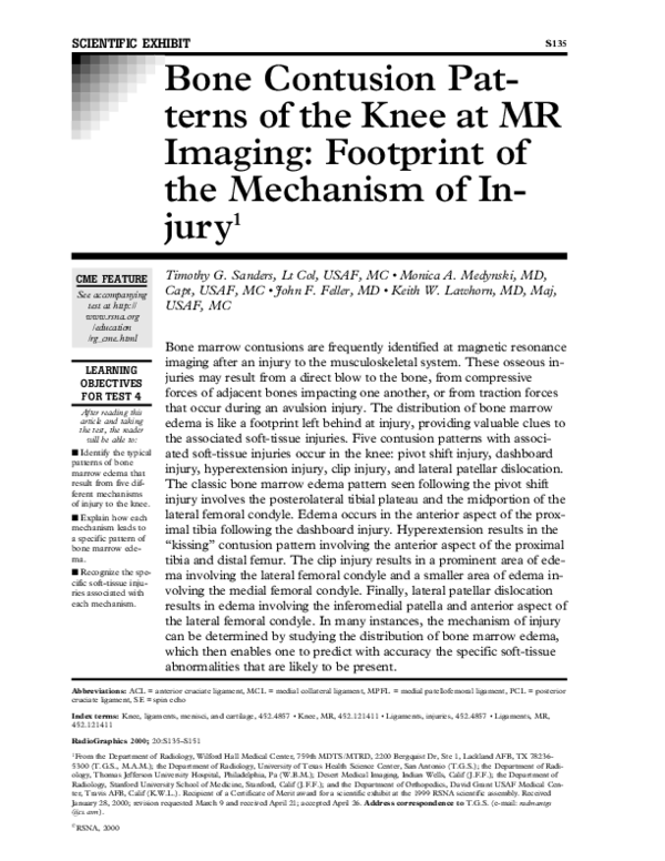 (PDF) Bone Contusion Patterns of the Knee at MR Imaging: Footprint of ...
