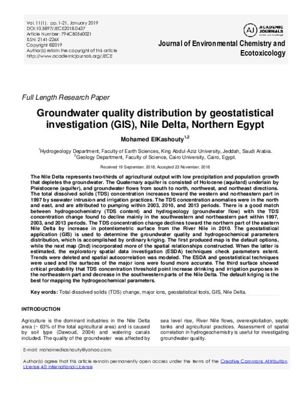 (PDF) Groundwater quality distribution by geostatistical investigation ...