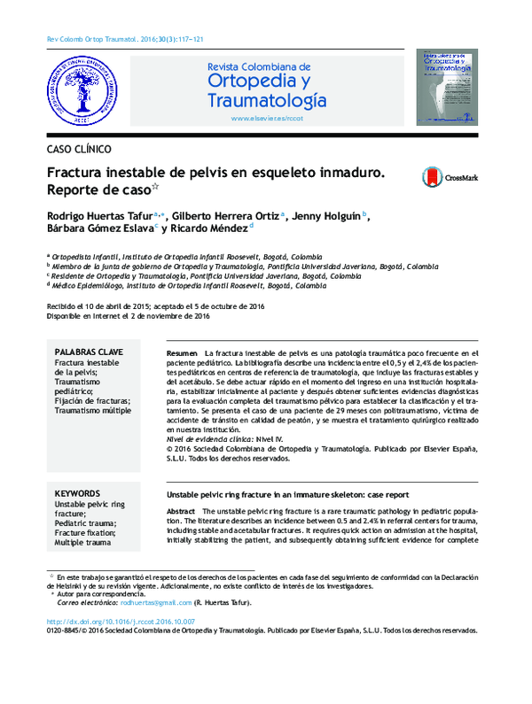 (PDF) Fractura inestable de pelvis en esqueleto inmaduro. Reporte de caso