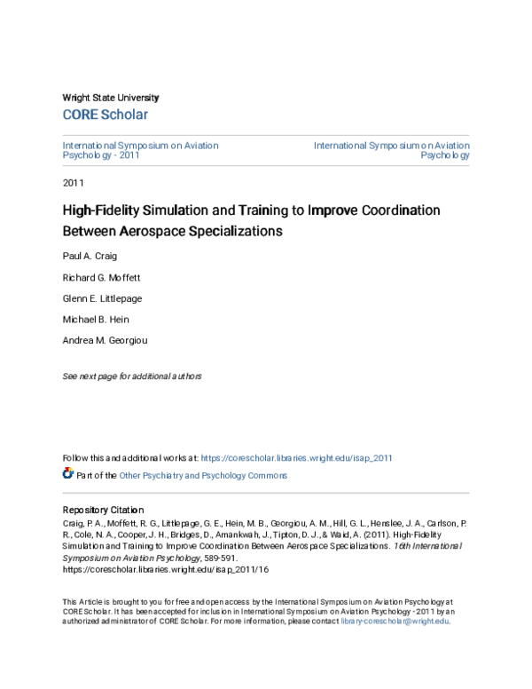 (PDF) High Fidelity Simulation and Training to Improve Coordination ...