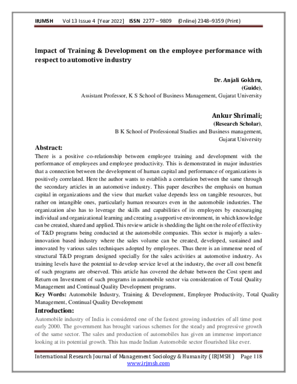 (PDF) Impact of Training & Development on the employee performance with ...