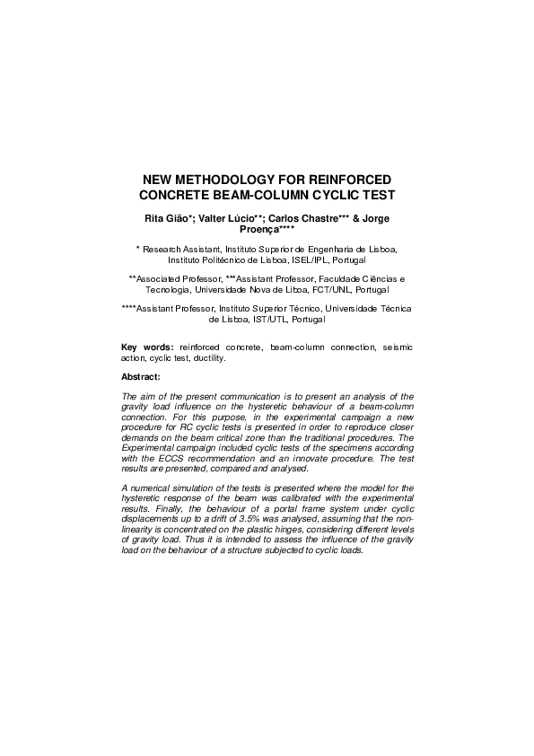 (PDF) New Methodology For Reinforced Concrete Beam-Column Cyclic Test