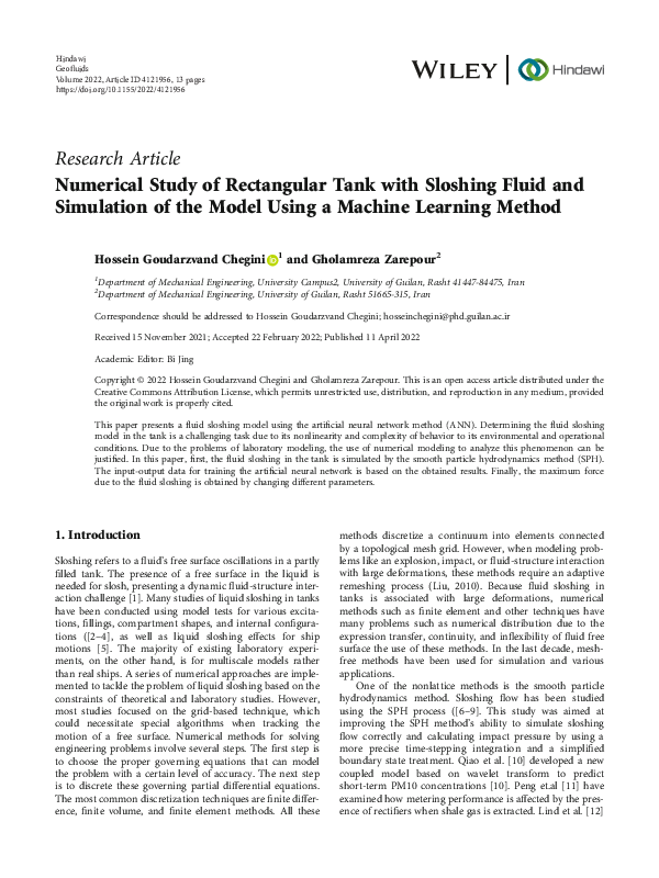 (PDF) Numerical Study of Rectangular Tank with Sloshing Fluid and Simulation of the Model Using ...