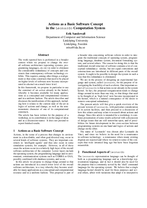 (PDF) Actions as a basic software concept in the Leonardo computation ...