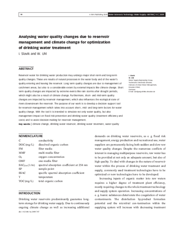 (PDF) Analysing water quality changes due to reservoir management and ...