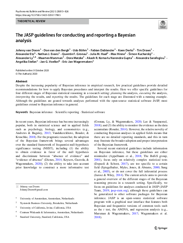 (PDF) The JASP Guidelines for Conducting and Reporting a Bayesian Analysis