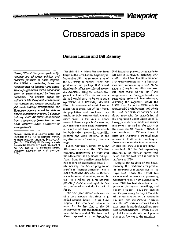 (PDF) Crossroads in space