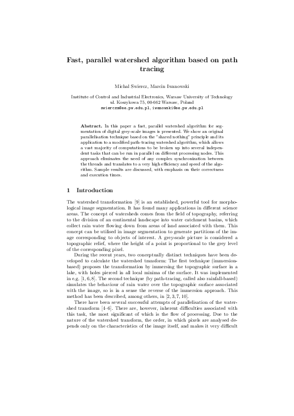 Pdf Fast Parallel Watershed Algorithm Based On Path Tracing Marcin Iwanowski