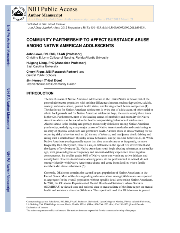 (PDF) Community Partnership to Affect Substance Abuse among Native ...
