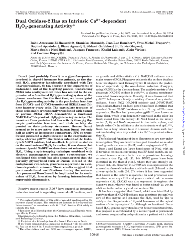 (PDF) Dual Oxidase-2 Has an Intrinsic Ca2+-dependent H2O2-generating ...